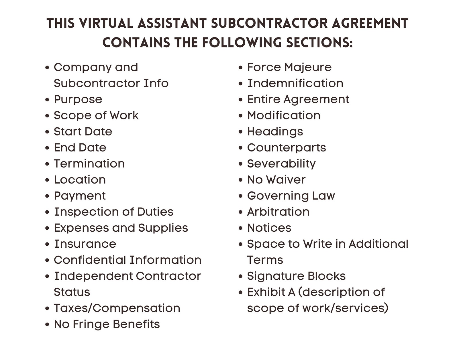 Virtual Assistant Subcontractor Agreement, 1099 VA Sub Contract ...