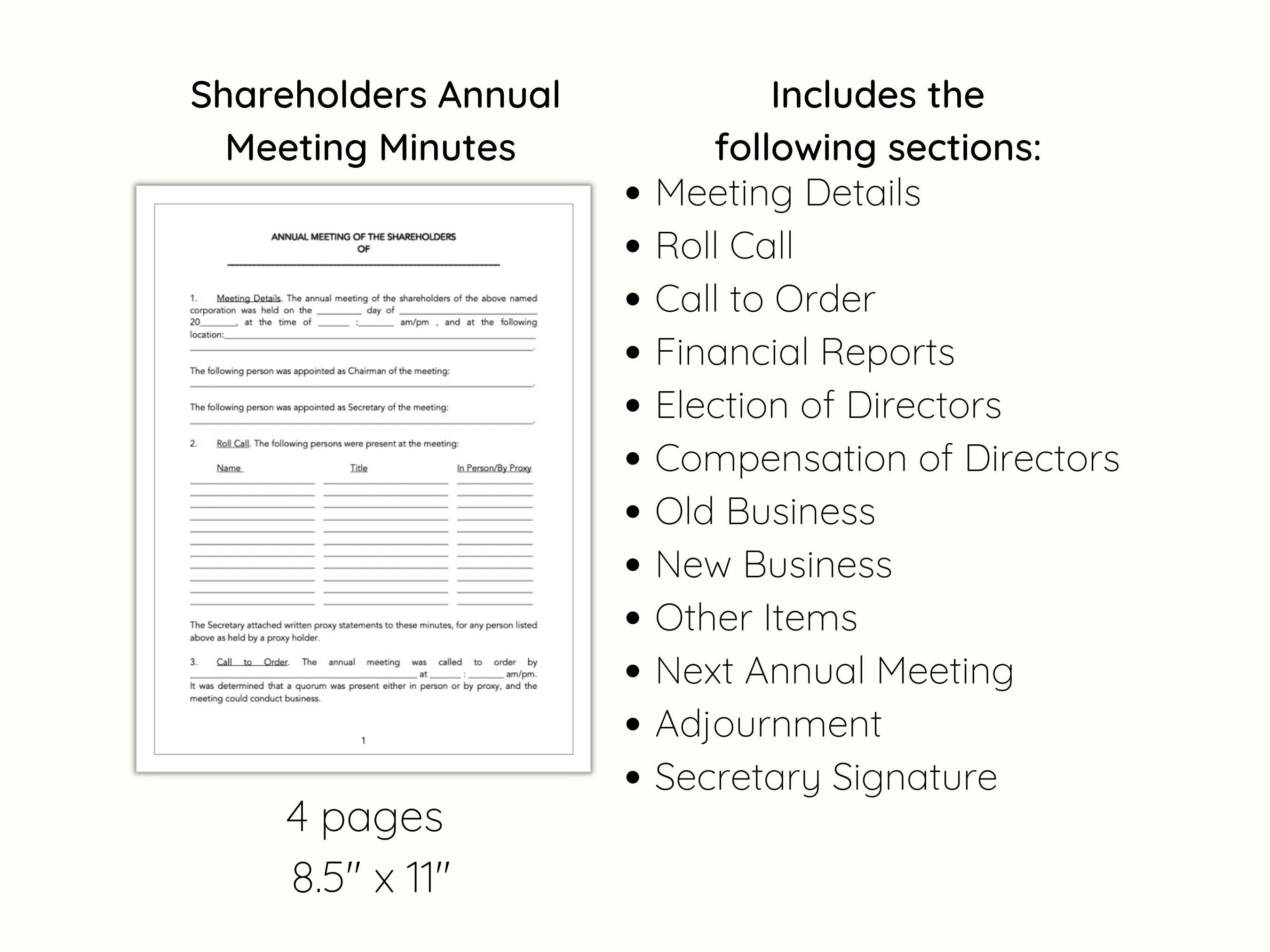Corporate Meeting Minutes | Shareholder First and Annual Meeting ...