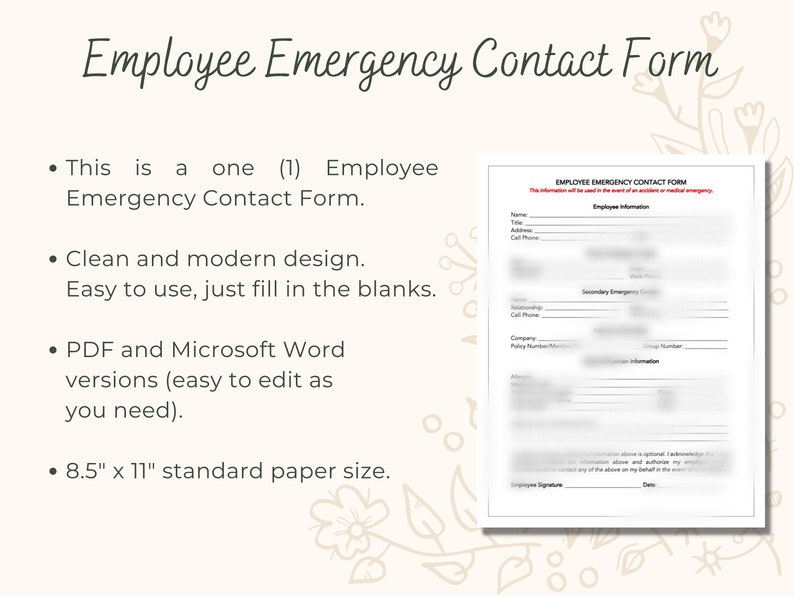 Employee Emergency Contact Form, Onboarding New Employee Emergency ...