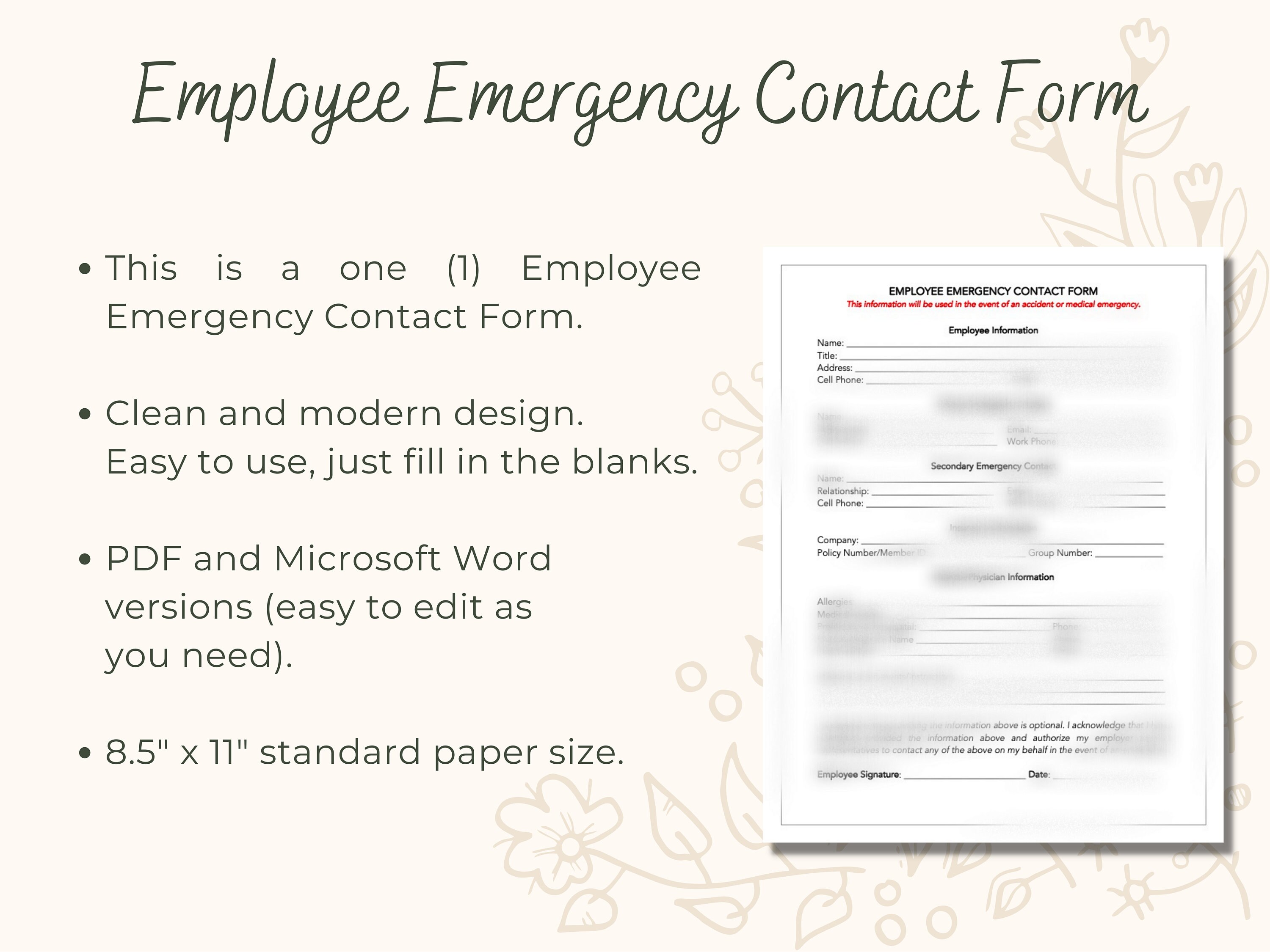 Employee Emergency Contact Form, Onboarding New Employee Emergency ...