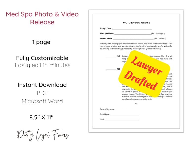 Med Spa Photo Video Release, Medical Spa Photo and Video Consent ...