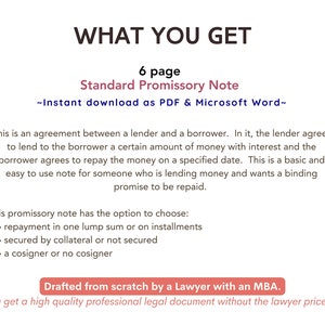 Promissory Note Template, Loan Agreement, IOU, Borrower Lender Contract ...