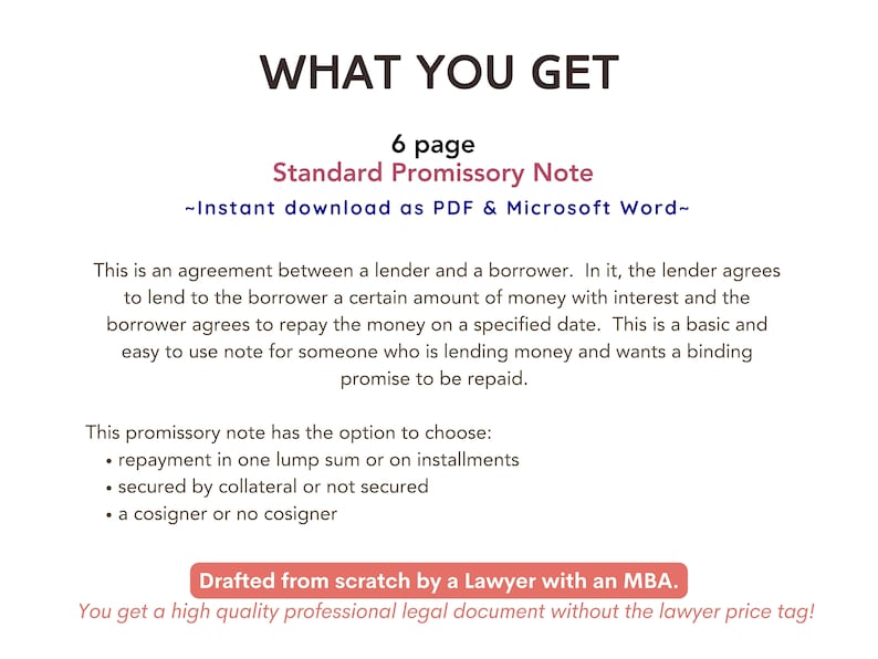 Promissory Note Template, Loan Agreement, IOU, Borrower Lender Contract ...