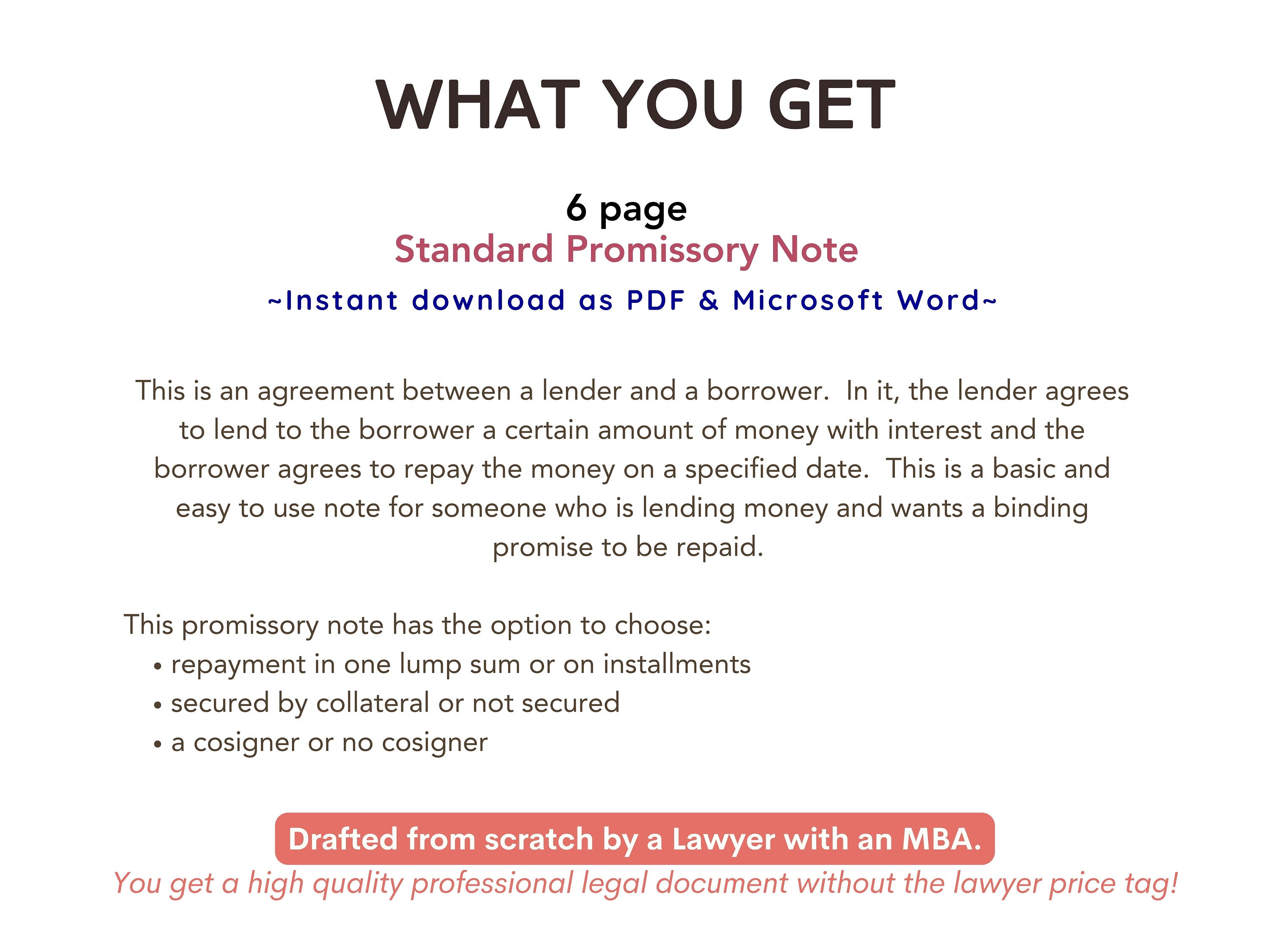 Promissory Note Template, Loan Agreement, IOU, Borrower Lender Contract ...
