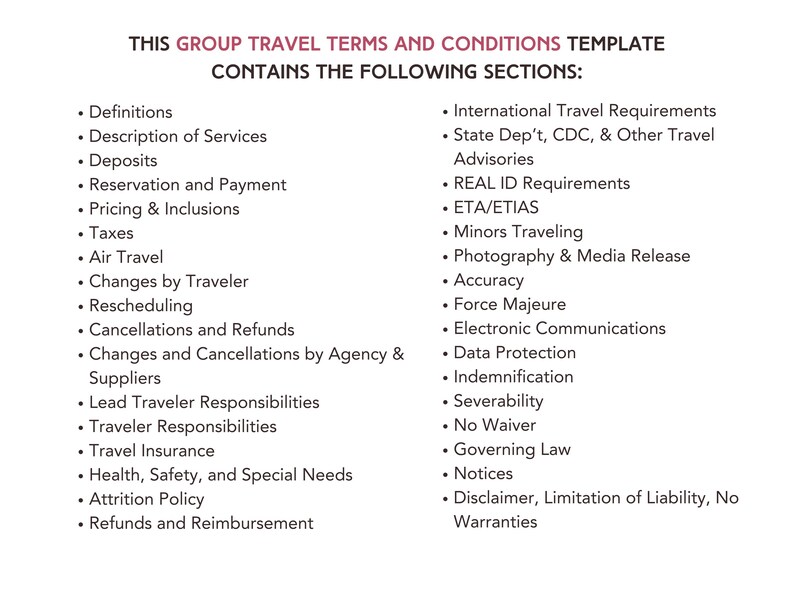 Group Travel Terms and Conditions Template, Travel Agency Group Booking ...