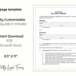 Esthetician Employment Contract Template Esthetician Employee Agreement New Hire Form for Med ...