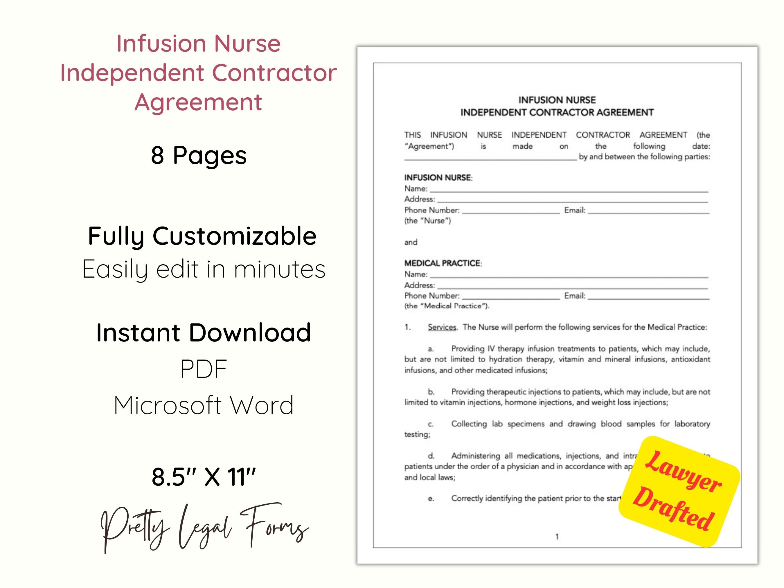 Infusion Nurse Independent Contractor Agreement IV Therapy Nurse 1099 ...