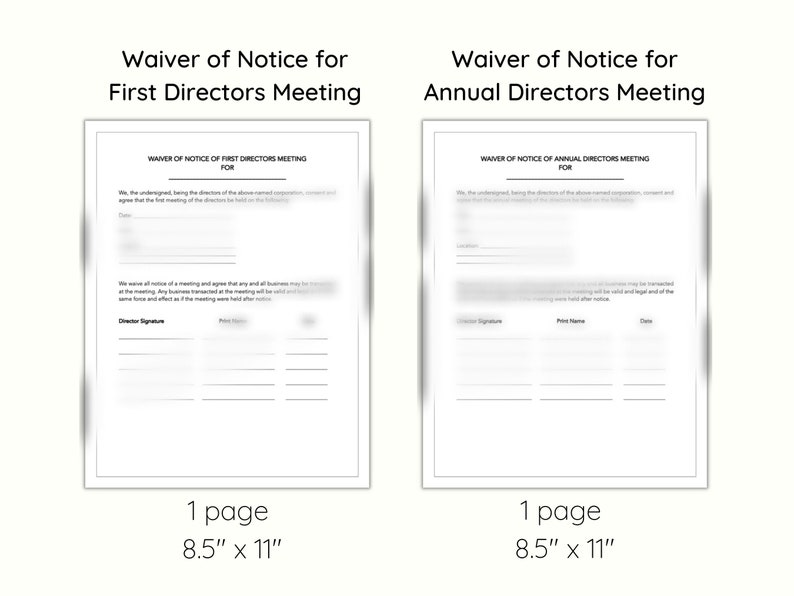 Waiver of Notice of Meeting Shareholders & Directors | Corporation ...