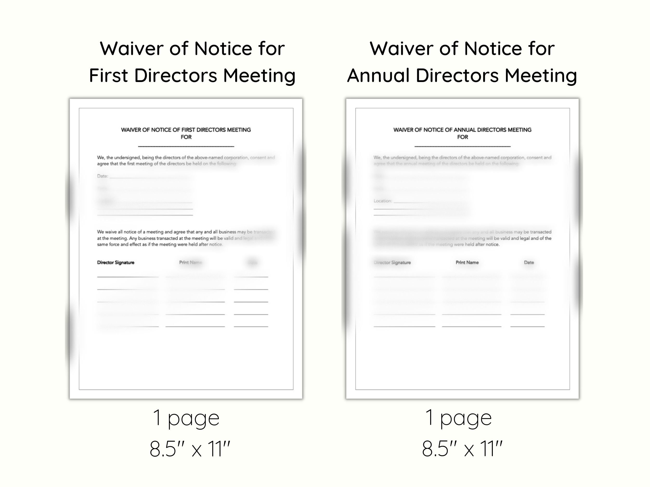 Waiver of Notice of Meeting Shareholders & Directors | Corporation ...