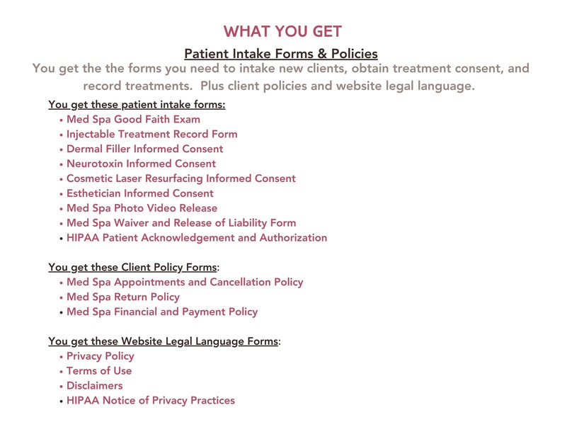 Medical Spa Forms Startup Bundle Med Spa Template Medical Spa Hiring ...