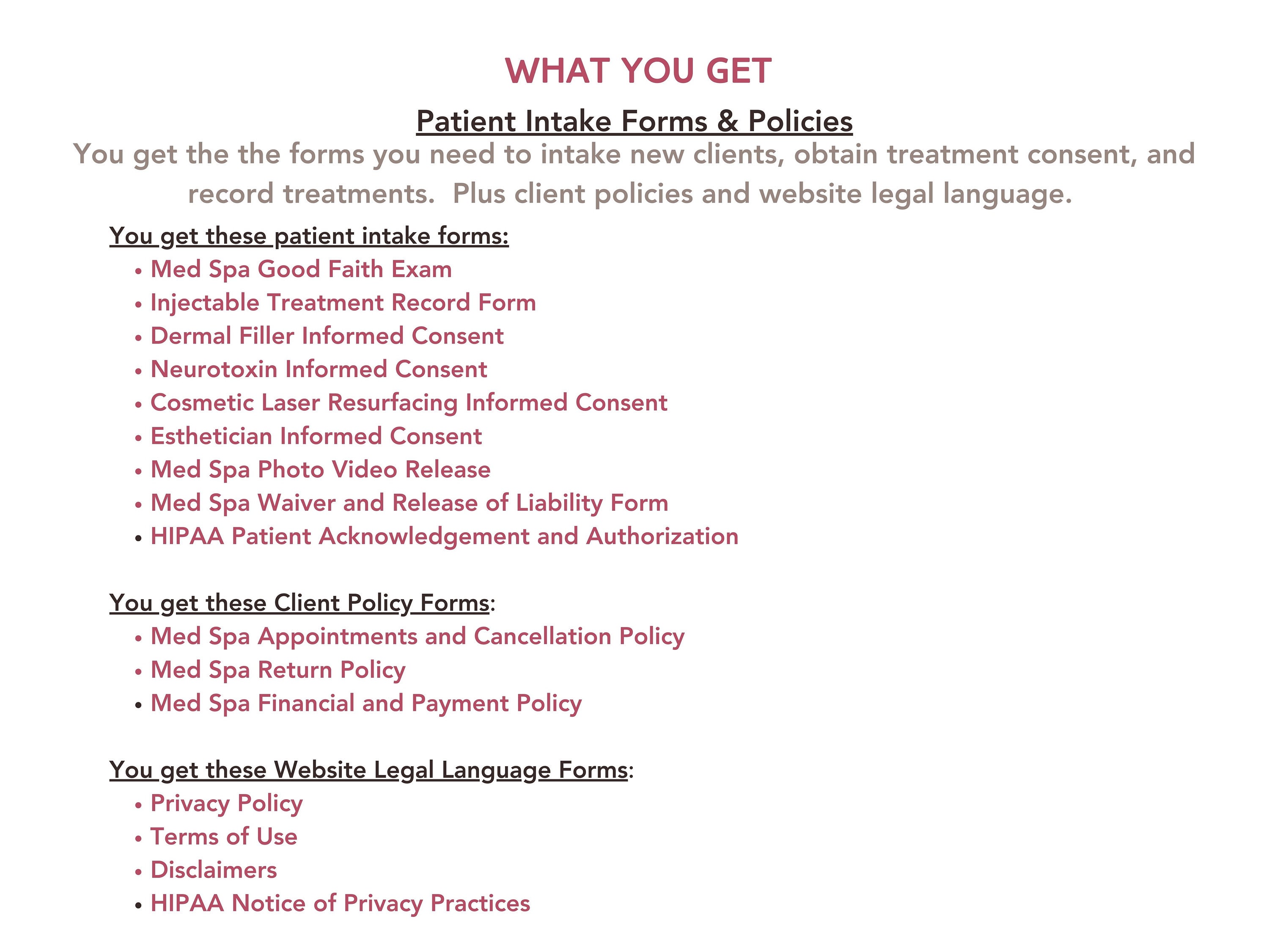 Medical Spa Forms Startup Bundle Med Spa Template Medical Spa Hiring ...