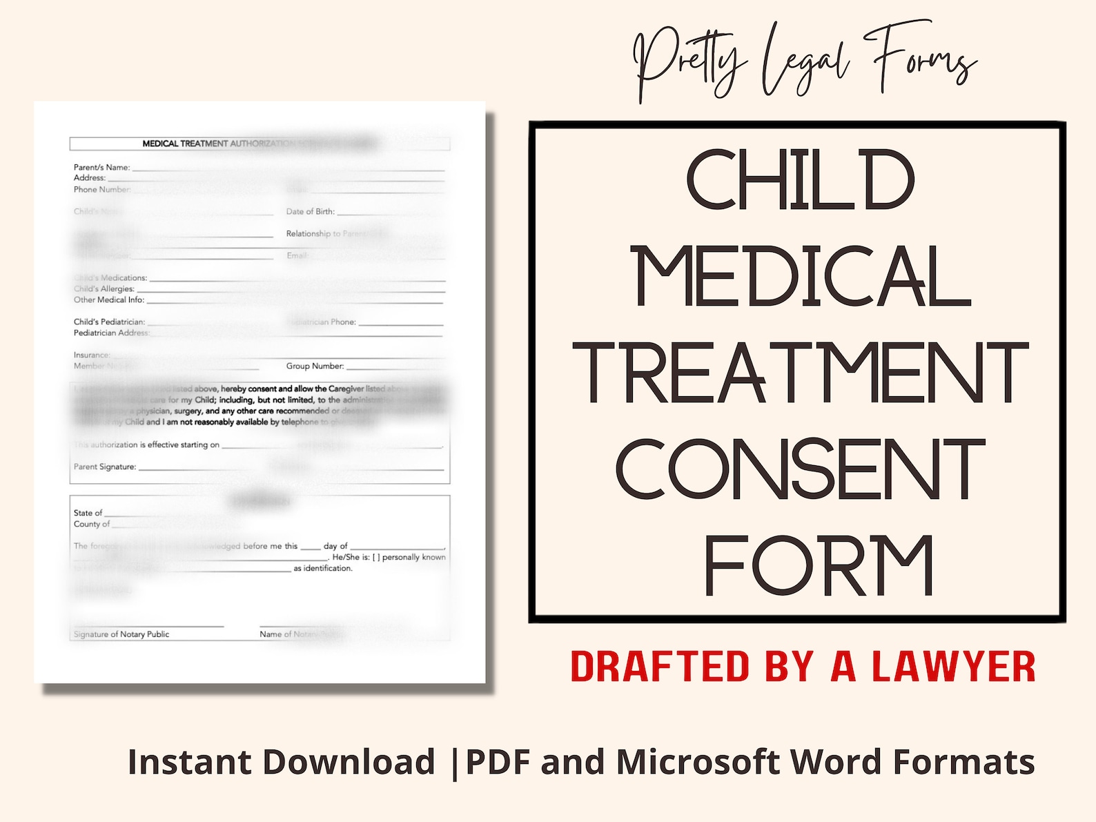 Medical Consent Form for Minor Child Template, Babysitter Medical ...