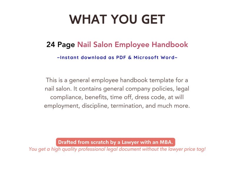 Nail Salon Employee Handbook, Nail Tech Employee Manual, Nail ...