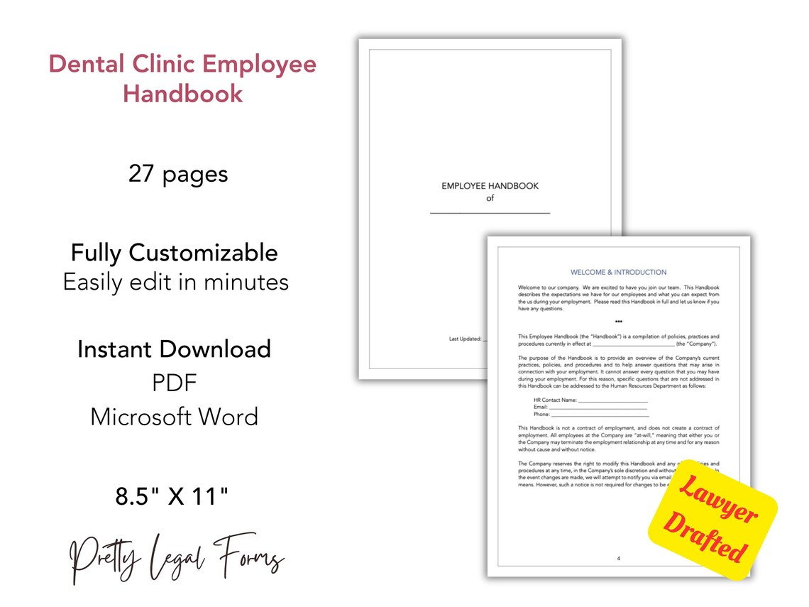 Dental Clinic Employee Handbook Template Dentist Office Employee Manual ...
