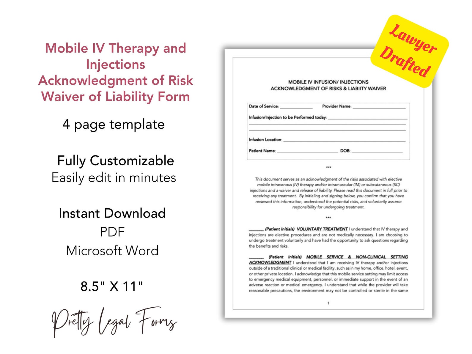 Mobile IV Therapy Acknowledgement of Risks Vitamin Injection Waiver IV ...