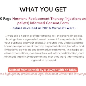 HRT Consent Form Hormone Replacement Therapy Informed Consent HRT Injections Intake Template HRT ...