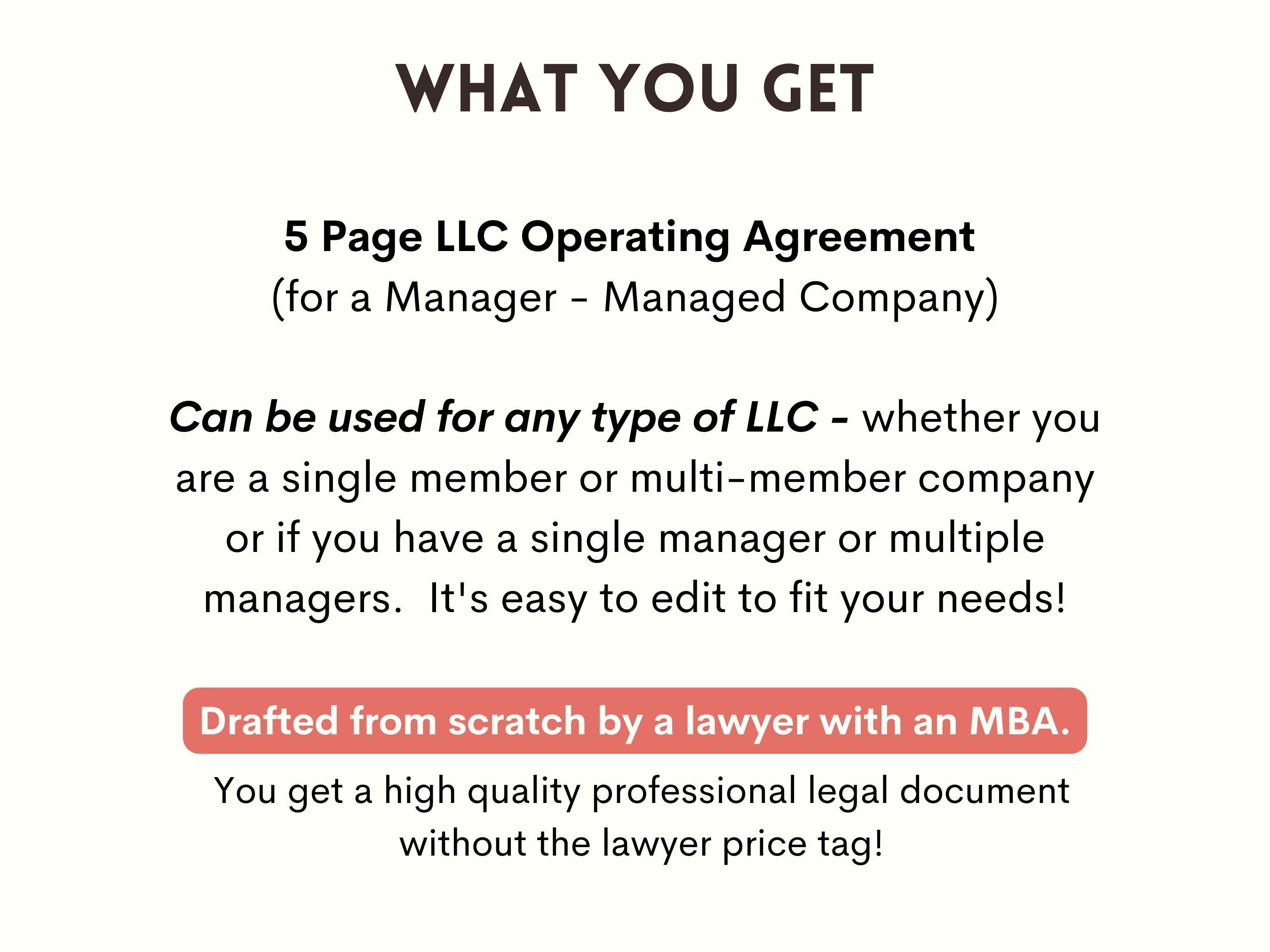 Operating Agreement LLC Manager Managed Limited Liability Company ...