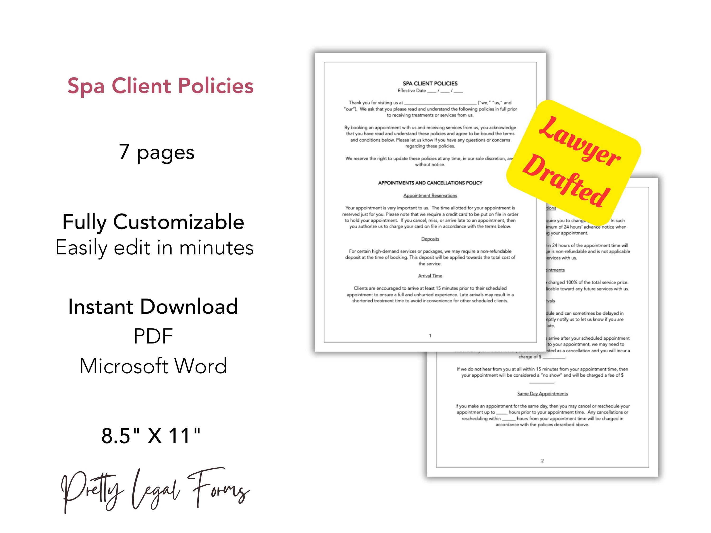 Spa Client Policies Esthetician Appointments Cancellation Policy Spa No ...