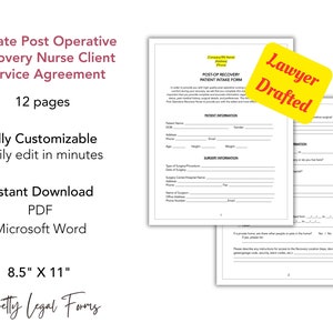 Post Op Recovery Intake Form Recovery Nurse Medical Questionnaire Home ...