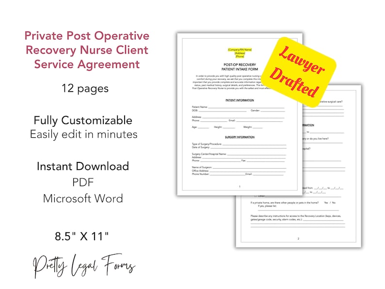 Post Op Recovery Intake Form Recovery Nurse Medical Questionnaire Home ...