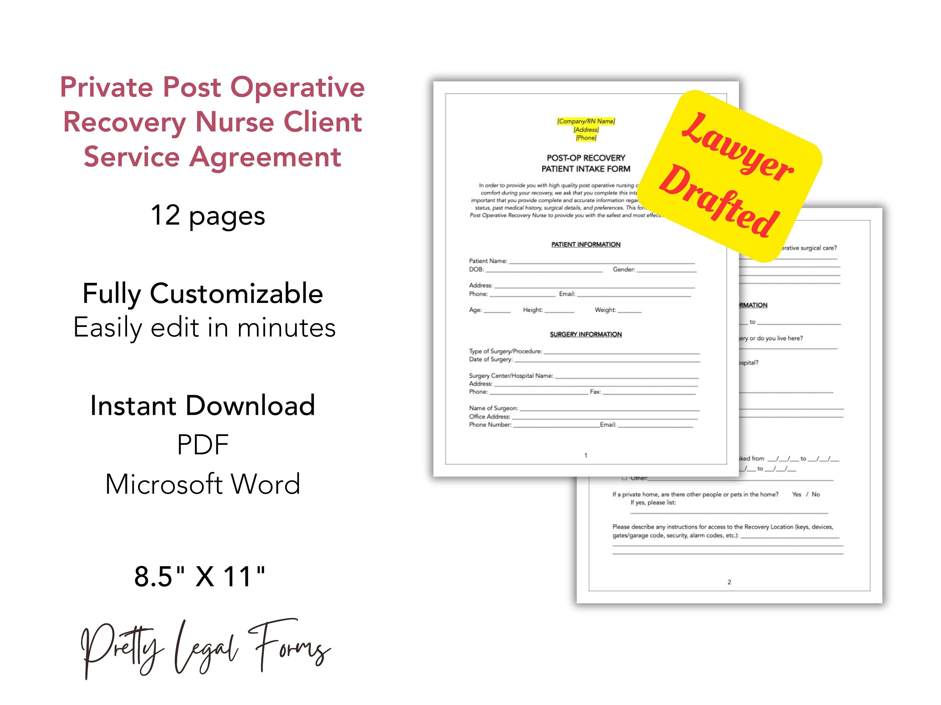 Post Op Recovery Intake Form Recovery Nurse Medical Questionnaire Home ...