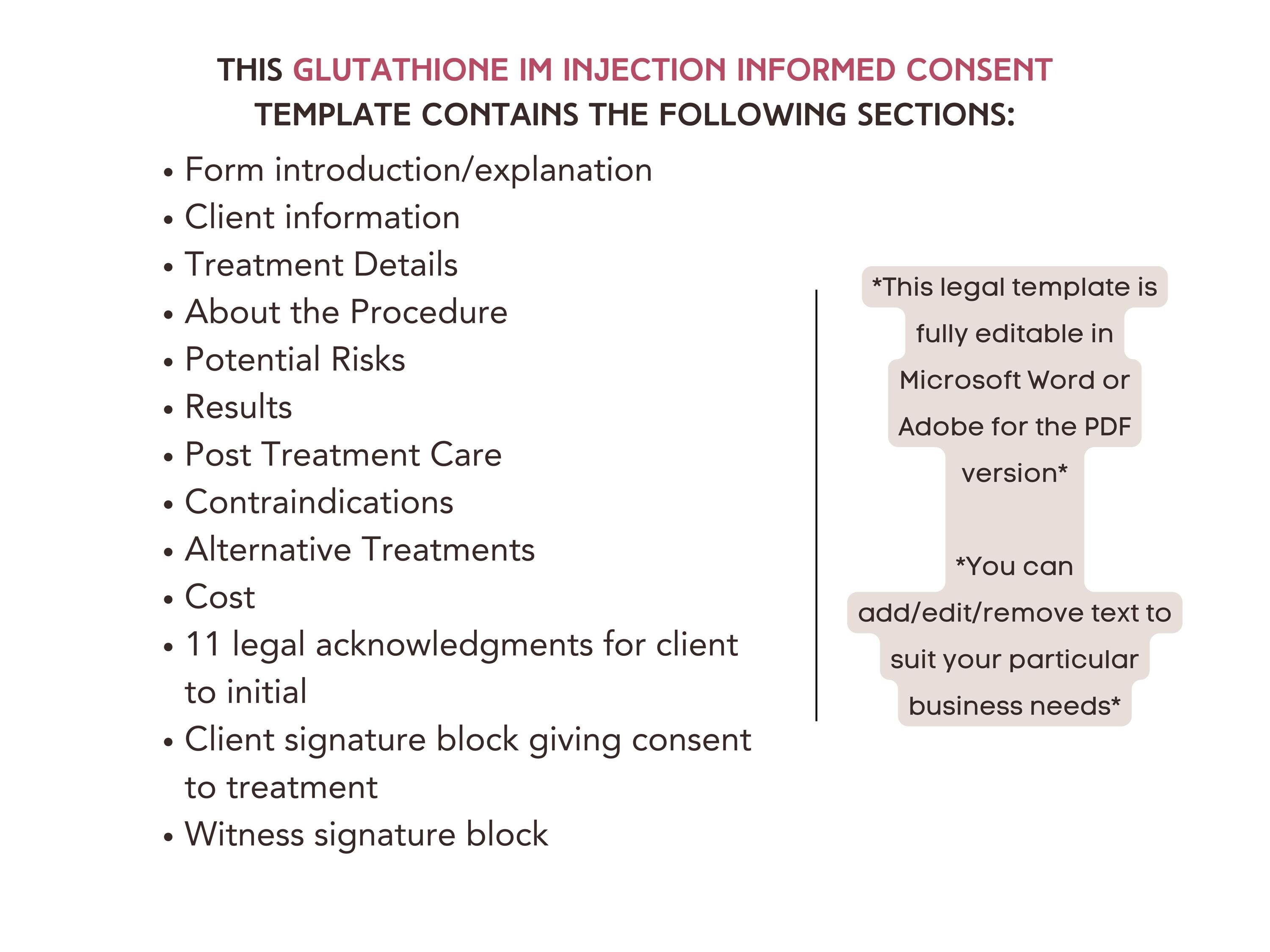 Glutathione Injections Consent Form Glutathione IM Shots Informed ...