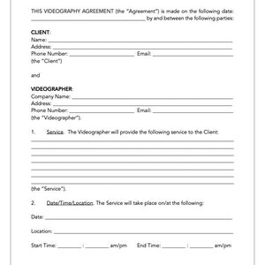 Videography Contract Template, Videographer Service Agreement ...