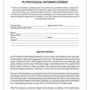 IPL Photofacial Consent Form Esthetician Facial Consultation Form ...