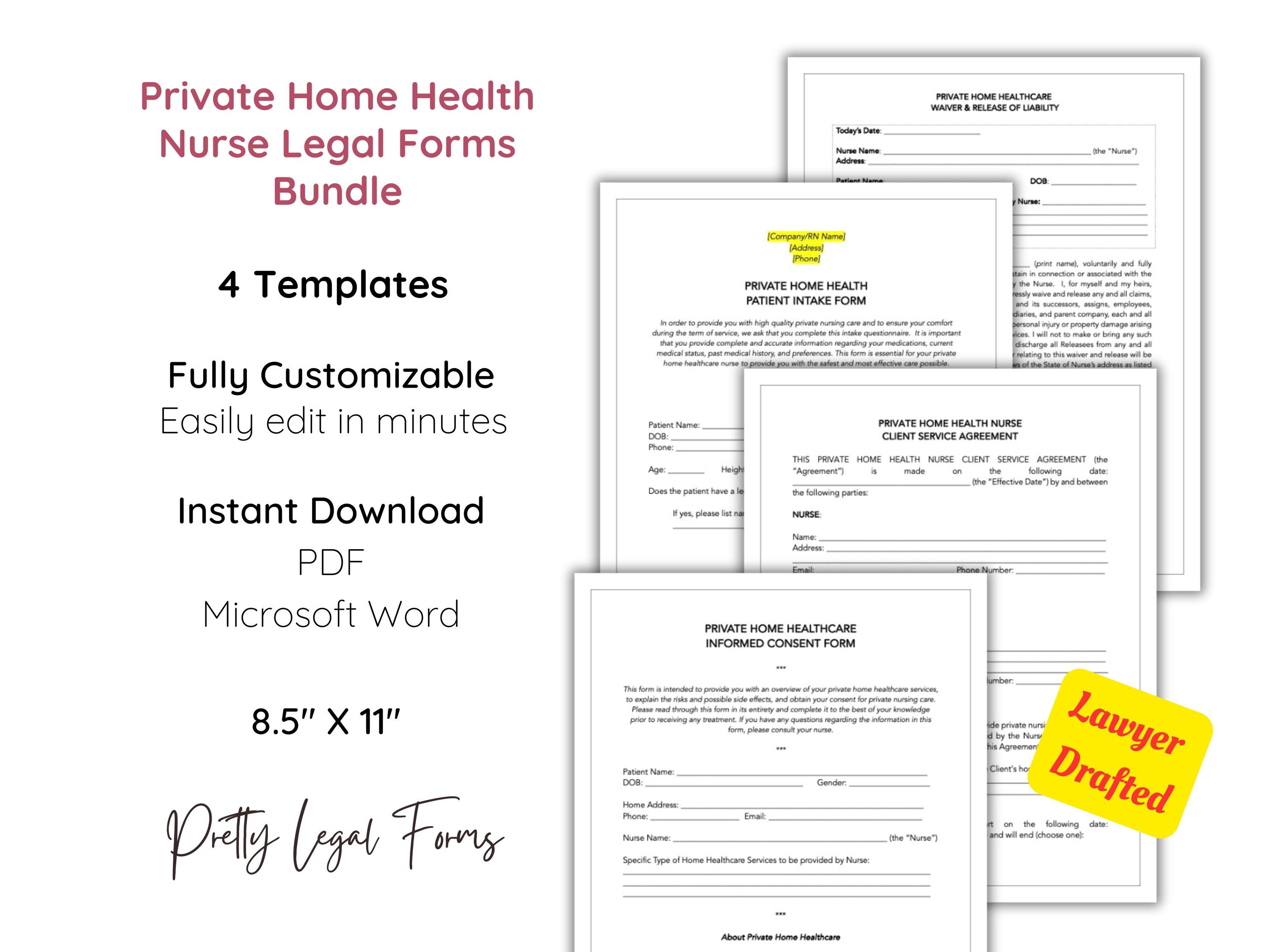 Private Nurse Home Health Legal Forms Bundle RN Contract Home ...