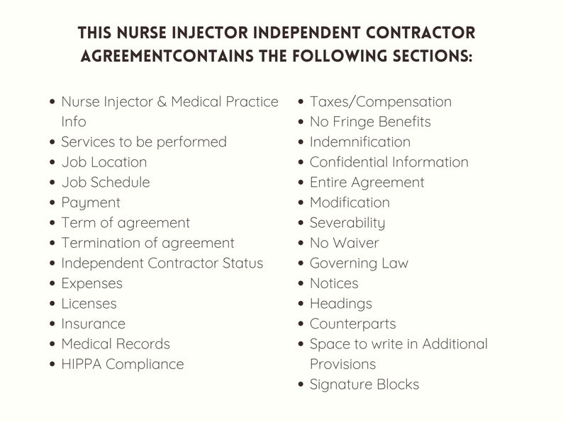 Nurse Injector Independent Contractor Agreement 1099 Aesthetic Nurse ...