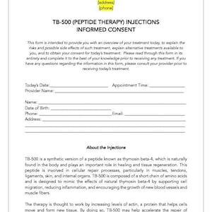 TB-500 Consent Form Peptide Therapy Informed Consent Template TB 500 Injection Intake Forms ...