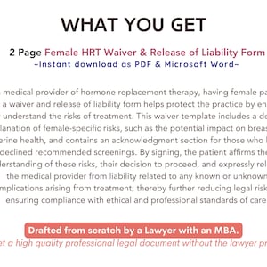 Female HRT Waiver and Release of Liability Hormone Replacement Therapy ...