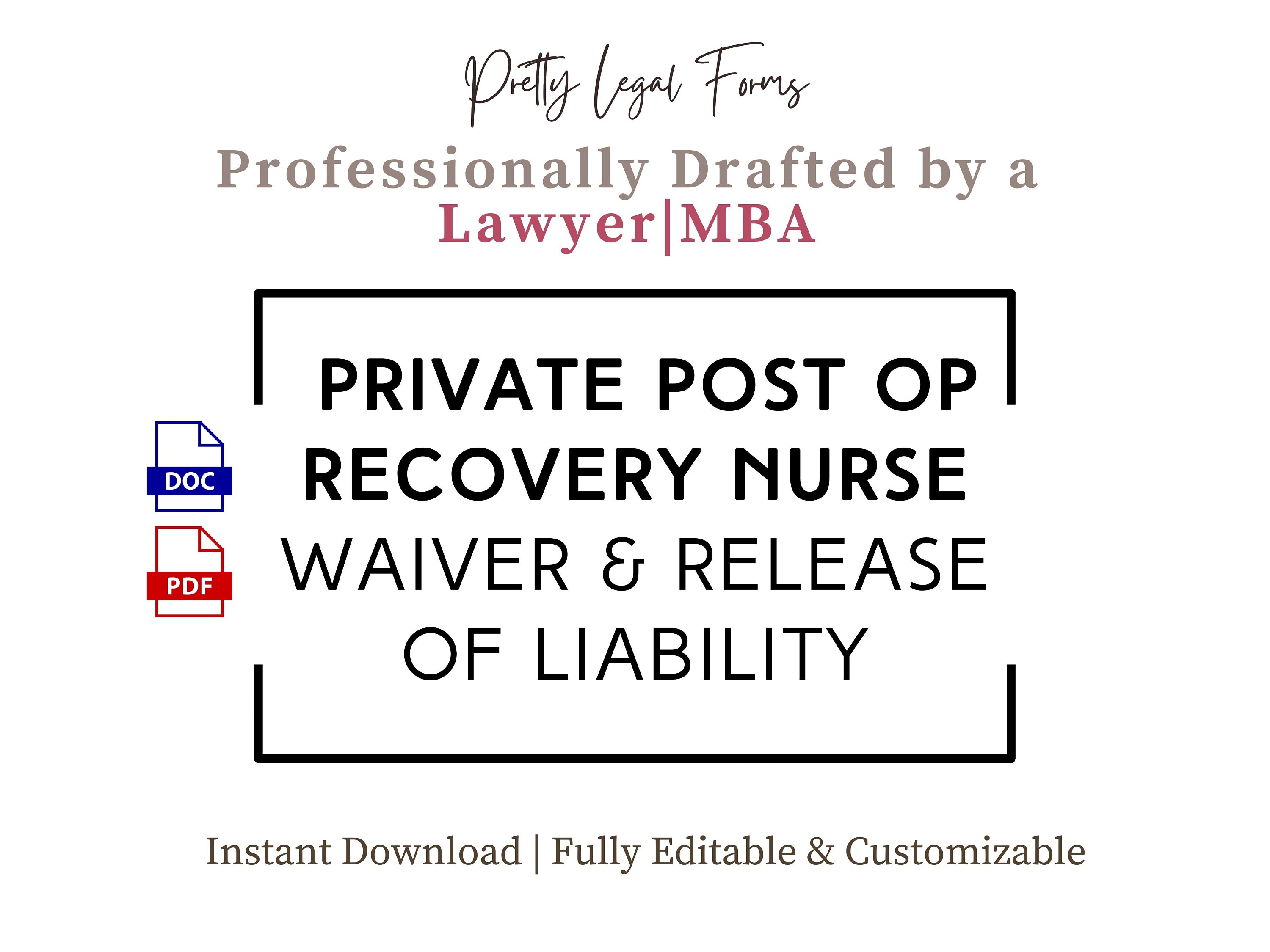 Post Op Nurse Waiver and Release of Liability Forms for Nurse Hold ...