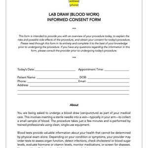 Lab Draw Consent Form Blood Work Informed Consent Template Blood Draw ...