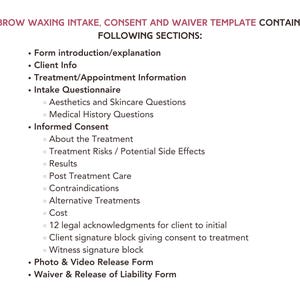 Brow Waxing Intake Forms Bundle Brow Artist Waxing Consent Form ...