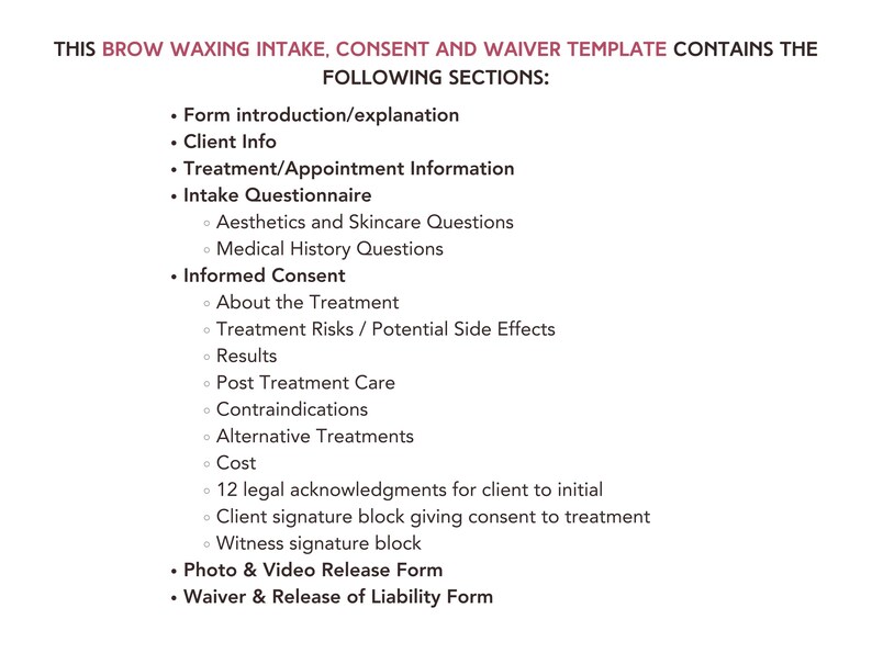 Brow Waxing Intake Forms Bundle Brow Artist Waxing Consent Form ...