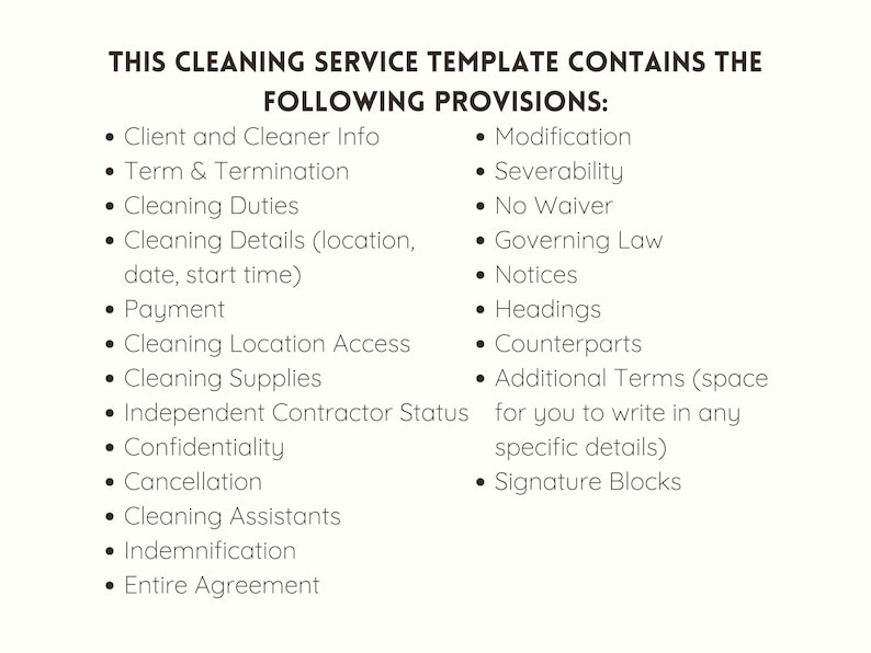 Cleaning Contract Template | Cleaning Service Agreement | Housekeeper ...