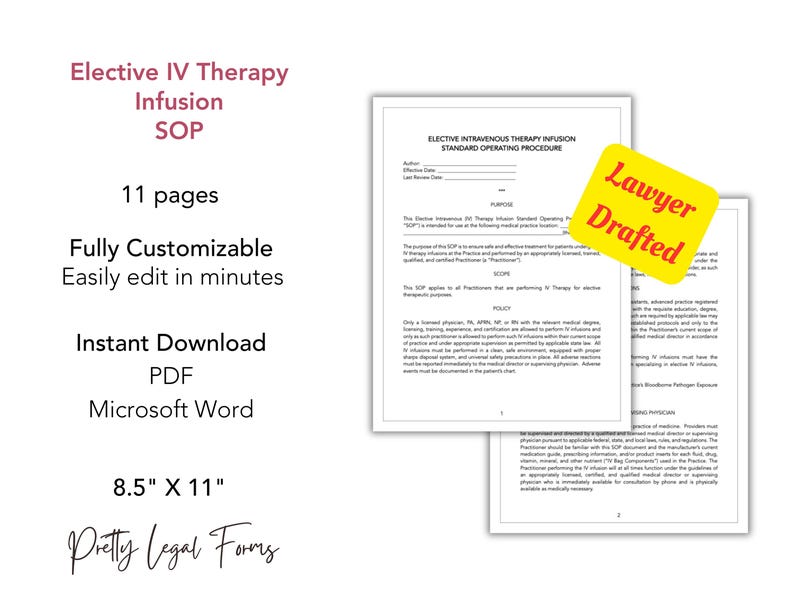 IV Therapy SOP Protocol Template for IV Hydration Business | Policies ...