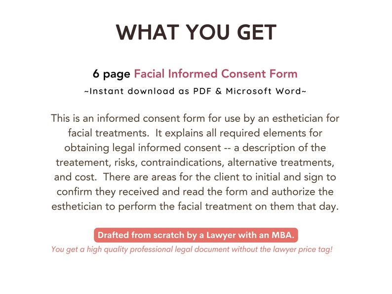 Facial Consent Form Esthetician Intake Form Spa Client Intake ...