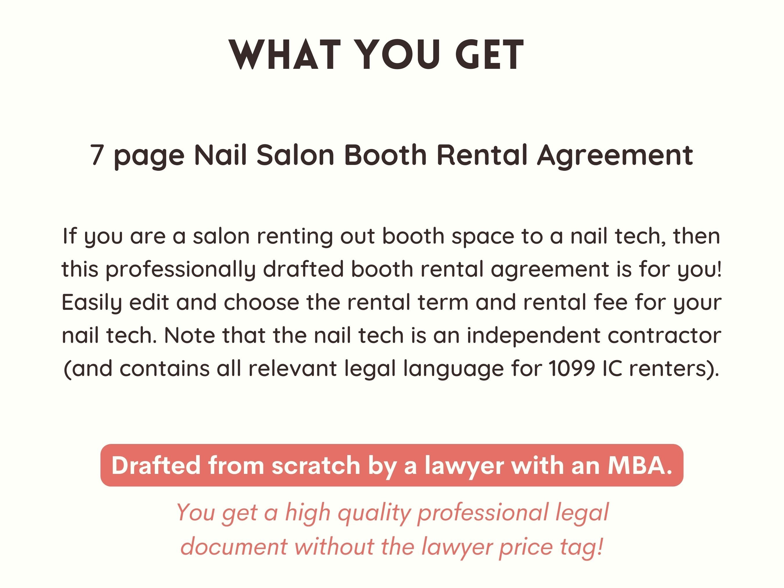 Nail Booth Rental Agreement, Nail Tech Rental Agreement, Nail Salon Contract Template, Salon ...