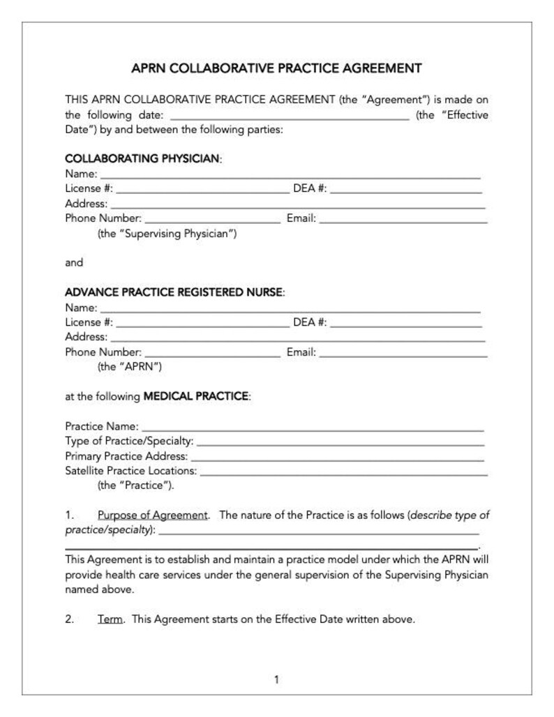 APRN Collaborative Practice Agreement Nurse Practitioner Collaborating ...