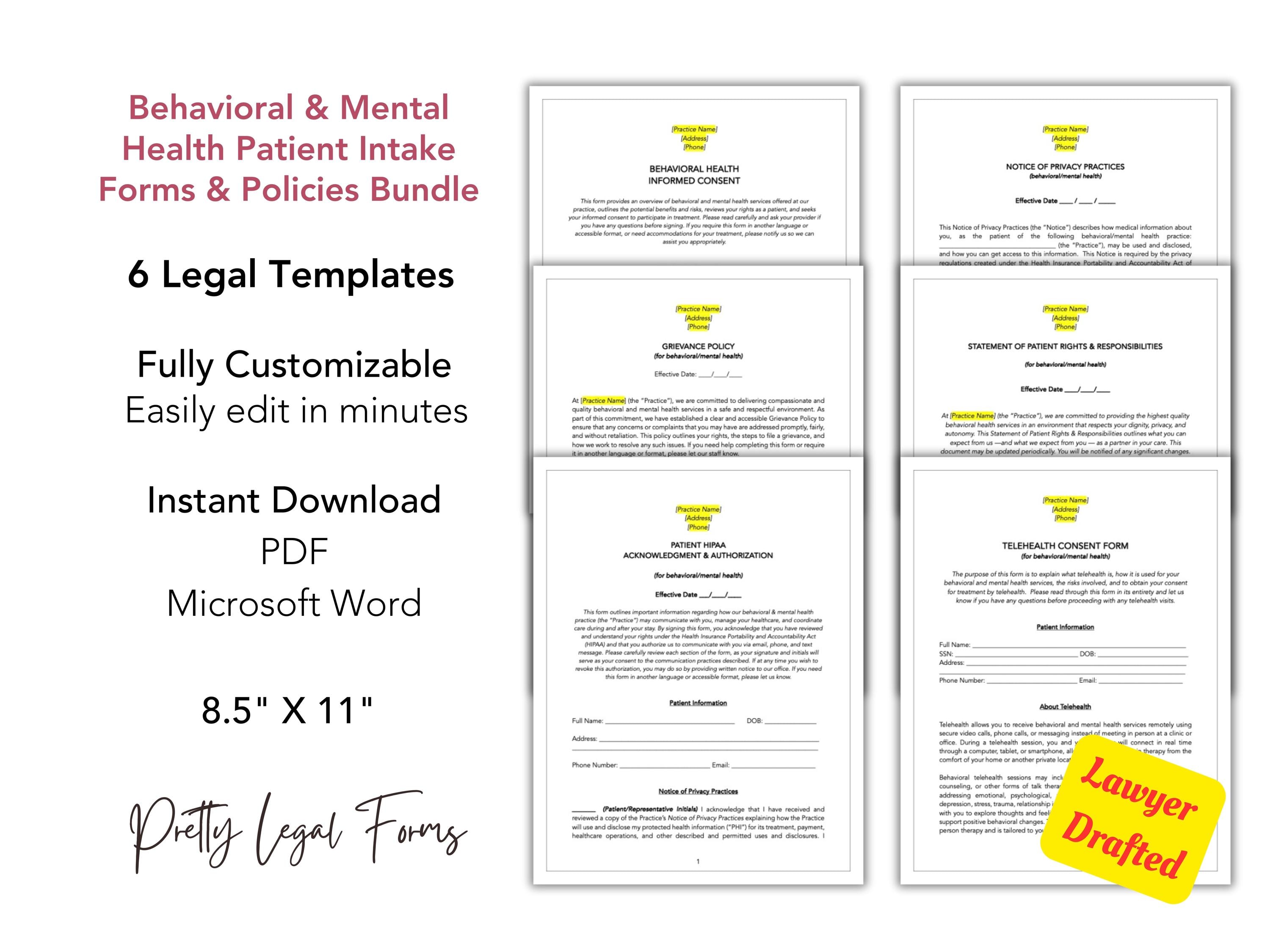 Behavioral Health Forms Bundle Mental Health Private Practice Policies ...