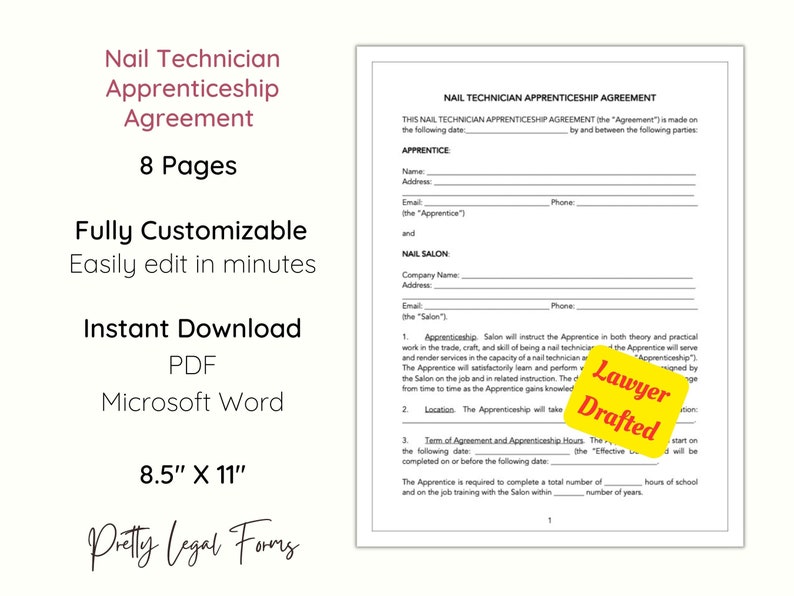Nail Tech Apprenticeship Agreement, Nail Technician Contract, Nail ... Nail Tech Apprenticeship Agreement, Nail Technician Contract, Nail ...