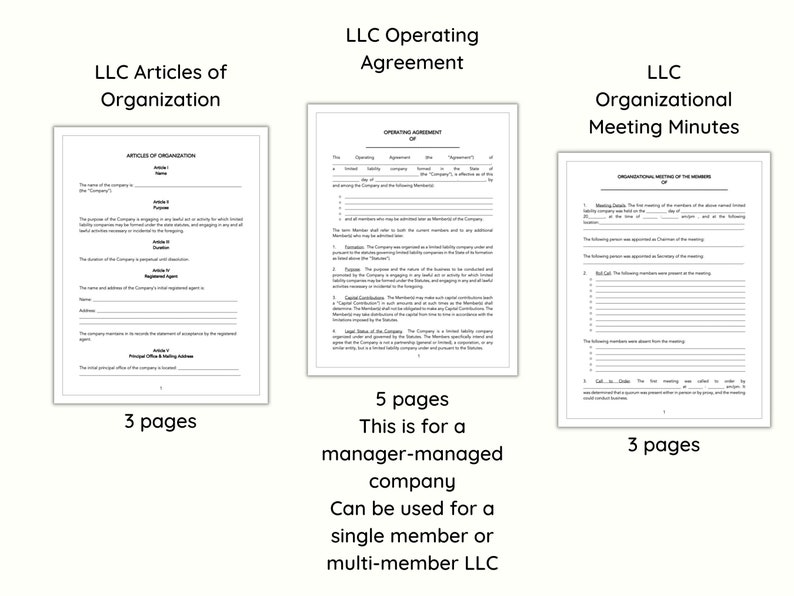LLC Documents Template LLC Operating Agreement Contract Template BUNDLE ...