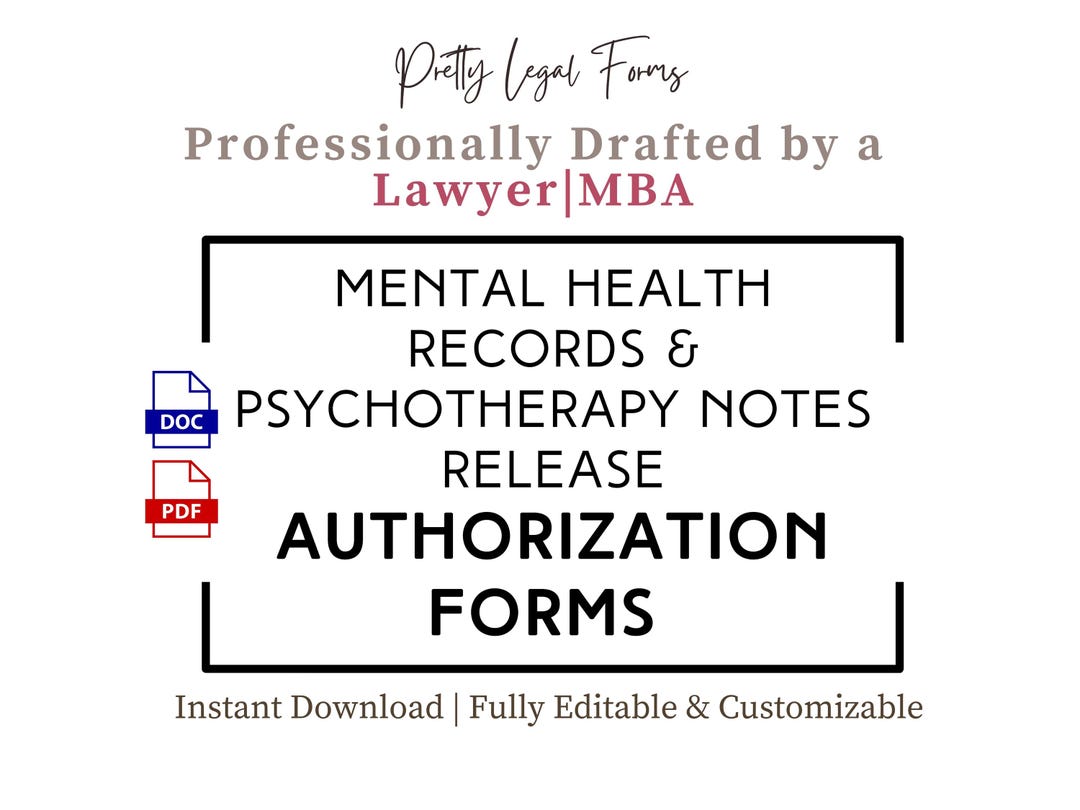 Mental Health Records Release Form HIPAA Medical Records Authorization ...