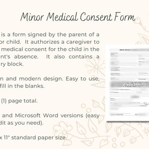 Medical Consent Form for Minor Child Template, Babysitter Medical ...
