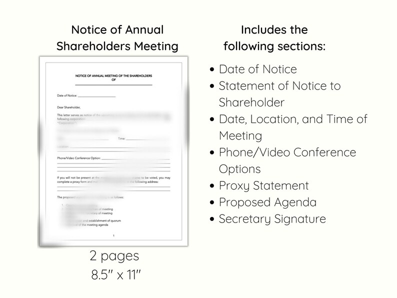 Notice of Annual Meeting to Shareholders & Directors | Corporation ...