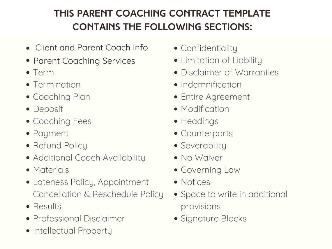 Parent Coaching Contract Template, Parenting Coach Agreement, Family ...