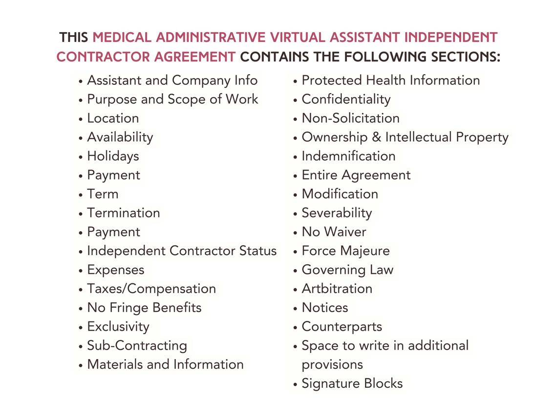 Medical Administrative Assistant Independent Contractor Agreement 1099 ...