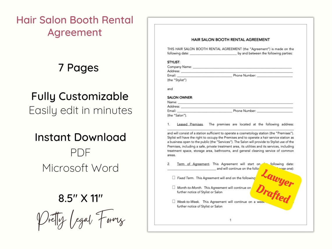 Salon Booth Rental Contract Template Hair Salon Booth Lease Agreement ...
